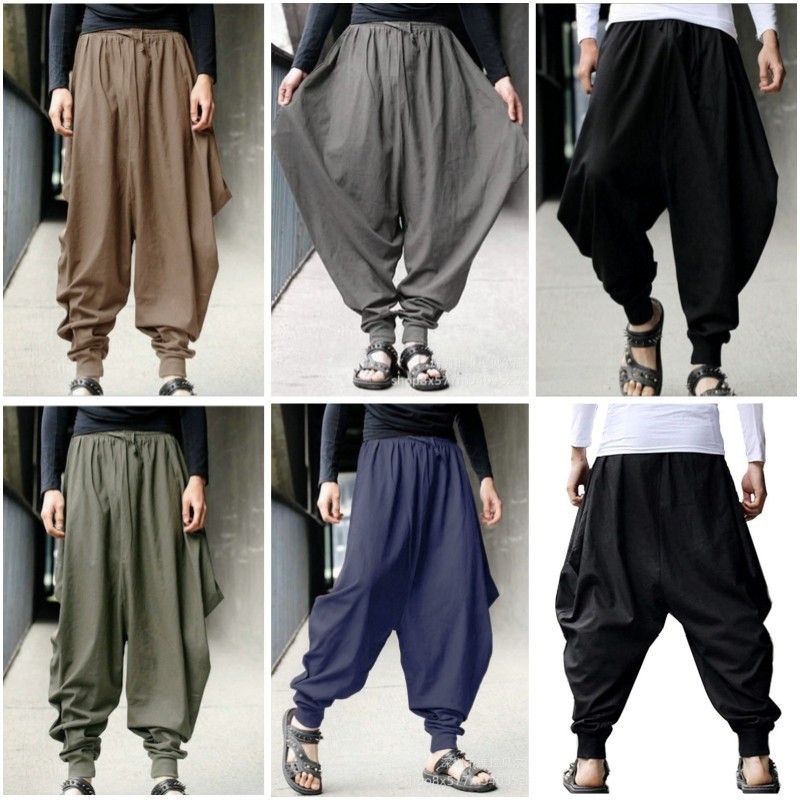 Men loose Harem pants Plus size Drop Crotch Casual Slack Baggy Jogger ...