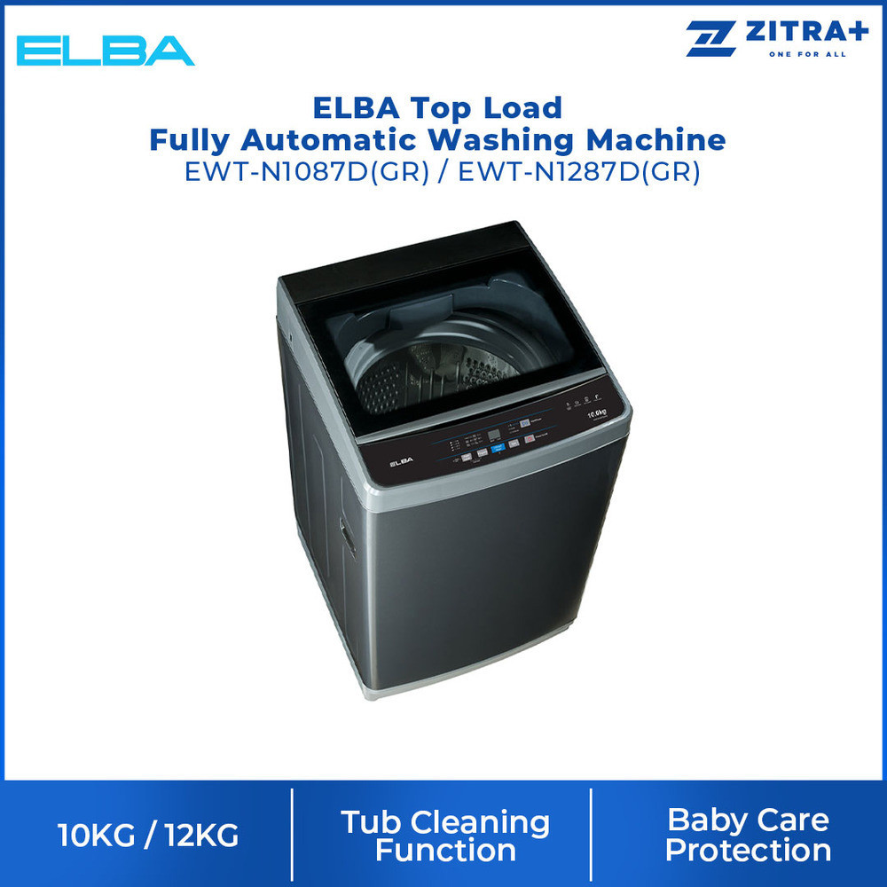 ELBA 10/12KG Top Load Fully Automatic Washing Machine EWT-N1087D(GR)/EWT-N1287D(GR) | Speed Wash ...