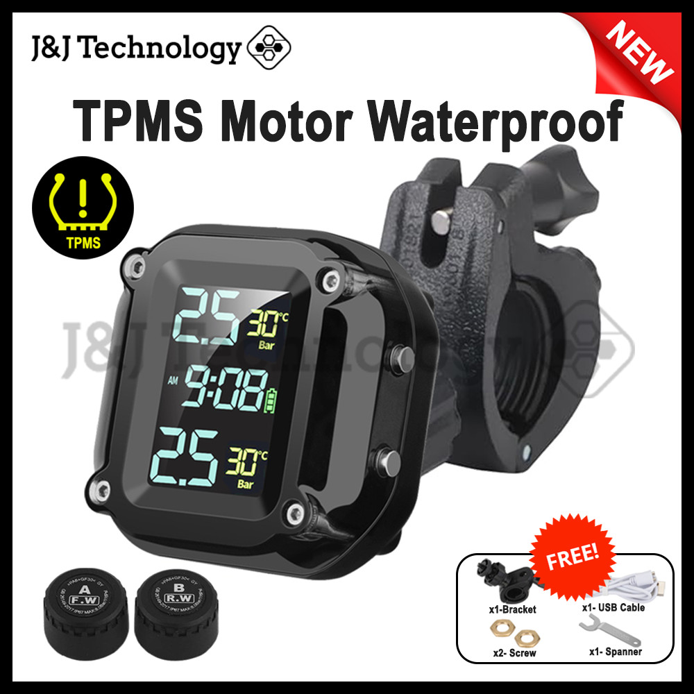 JNJ Technology TPMS Motorcycle Tire Pressure Monitor Digital External Motorcycle Wireless Tire ...