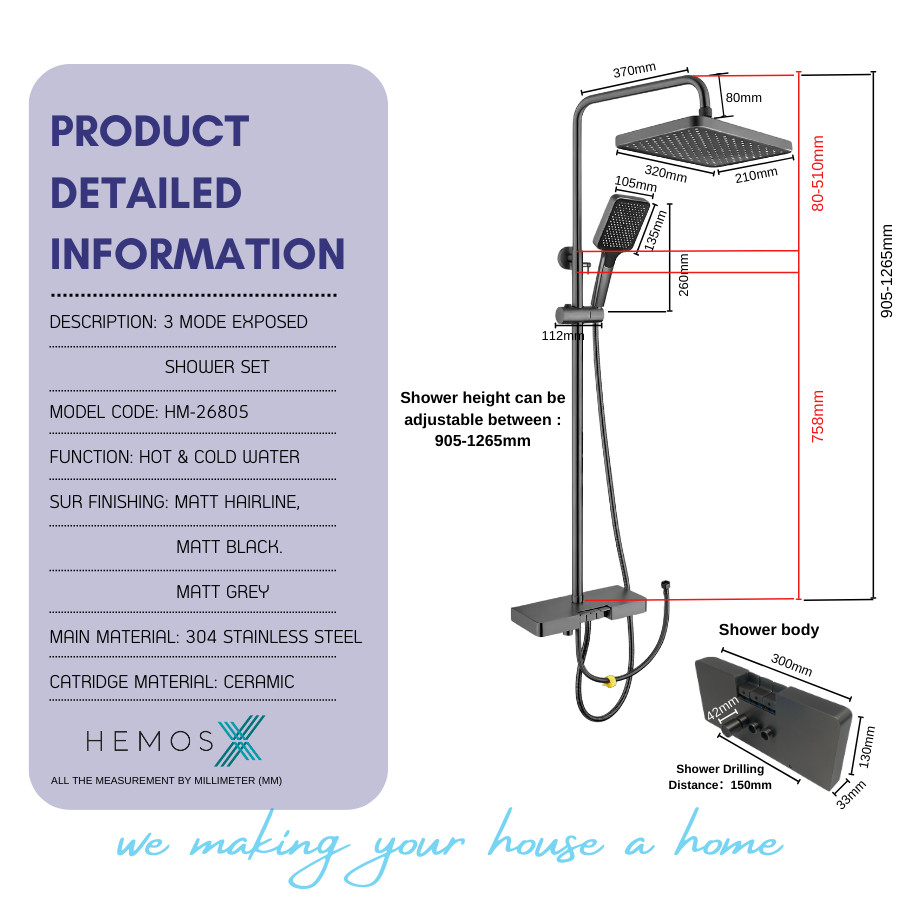 HEMOS X BATHROOM THREE WAY EXPOSED SHOWER SETS CONNECT WITH WATER ...