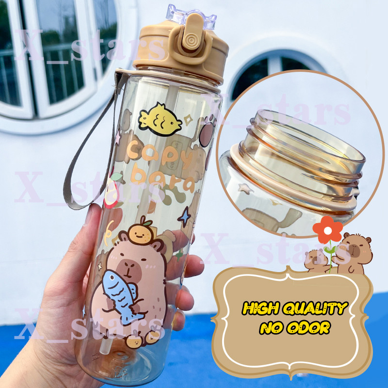 800ml Botol Air Capybara Kuromi Cinnamoroll Water Bottle Kids Straw Bpa Free Botol Transparent ...