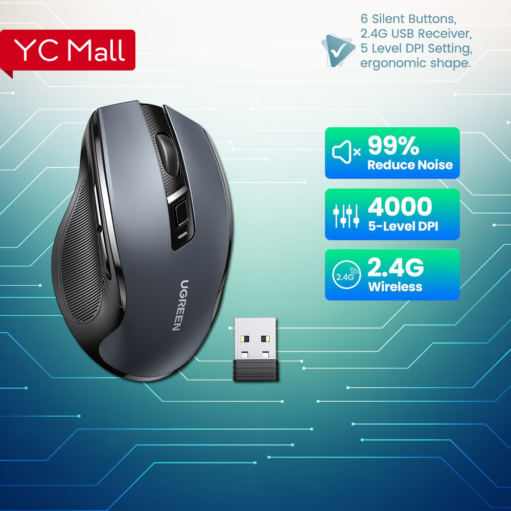 Ugreen Wireless Mouse, 6 Silent Buttons, 2.4G with USB Mini Receiver, 5 ...