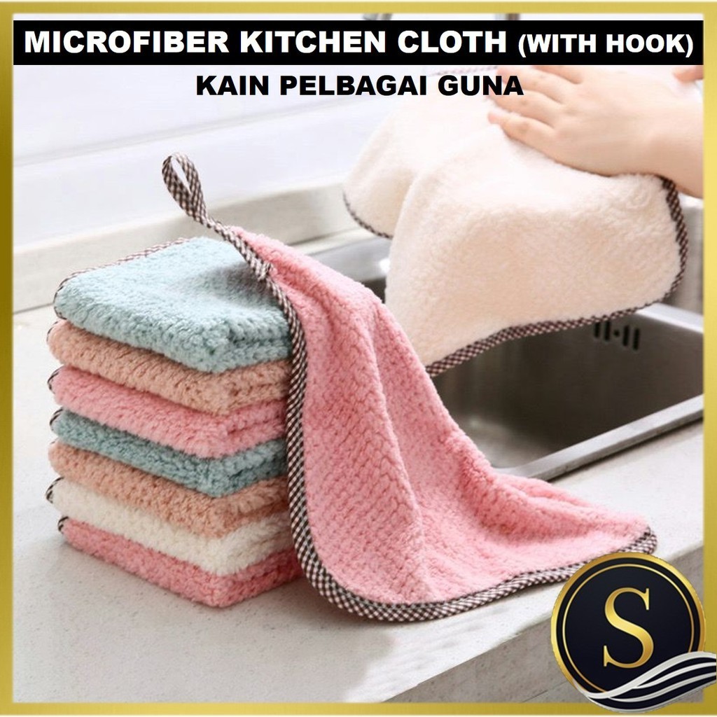Microfiber Cloth with Hook Super Absorbent Dishwashing Kitchen Dish ...