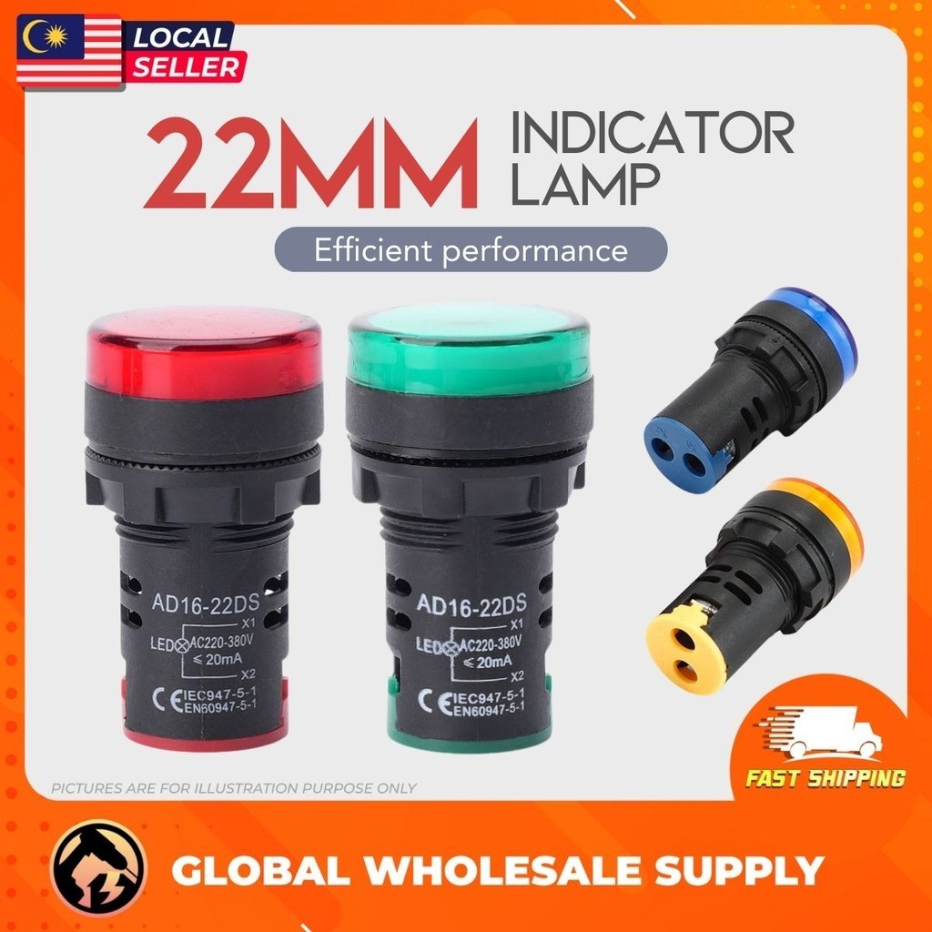 1PC 22MM 220V / AC/DC12V 20mA LED INDICATOR LAMP Pilot Lamp Flush Panel ...