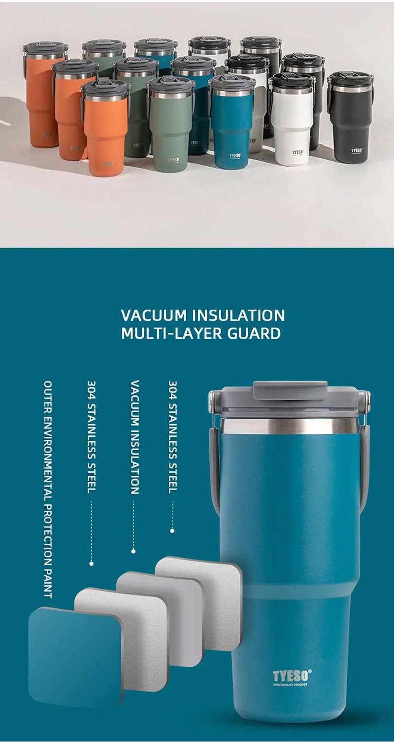 💯Tyeso 304 Stainless Steel Thermos Tumbler Bottle With Straw Insulated Flask Large Capacity ...