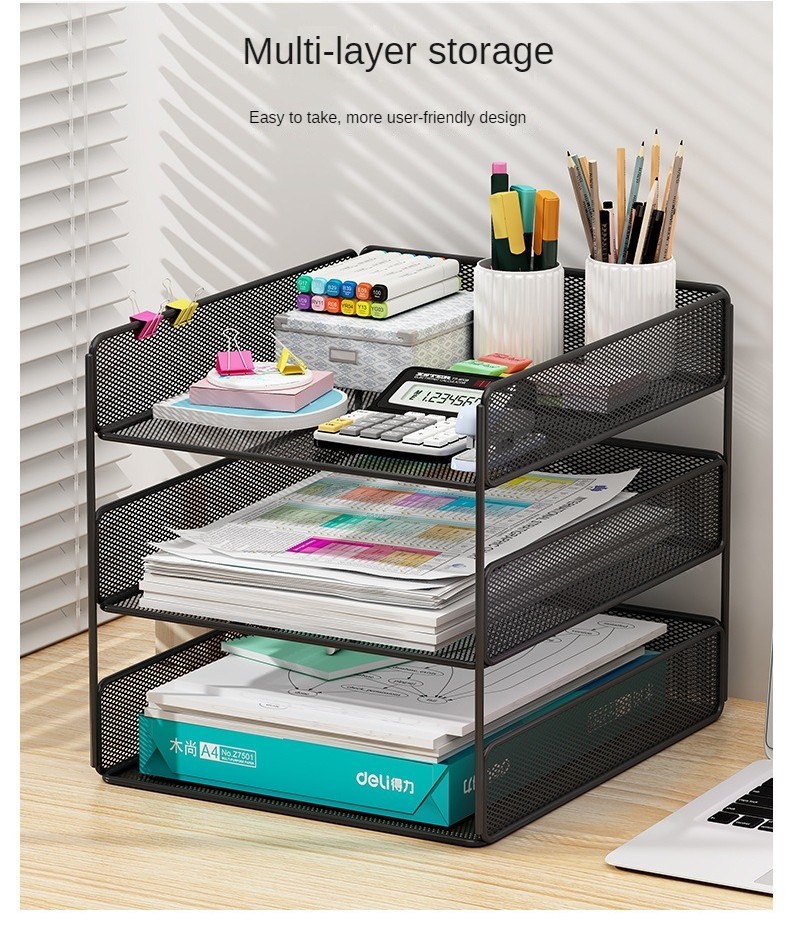 Desk Shelf File Storage Rack Book A4 Paper Storage Box Office Bookshelf ...