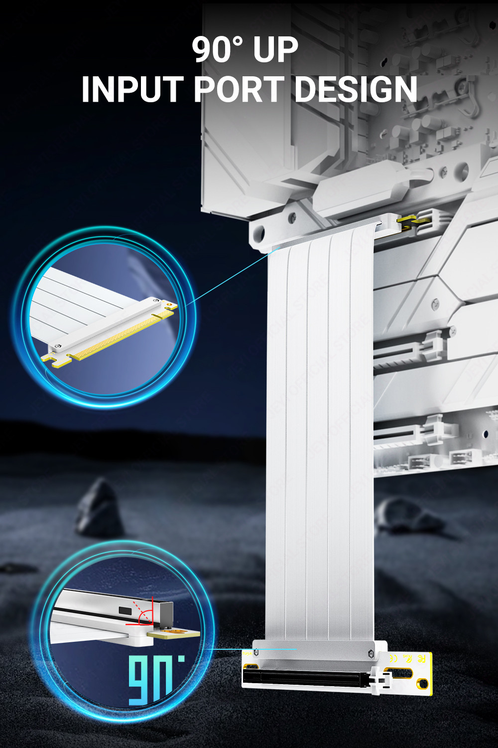 JEYI PCIe 4.0 Riser Cable 90° Adapter, PCIe 3.0/4.0 x16 Extension Cord ...