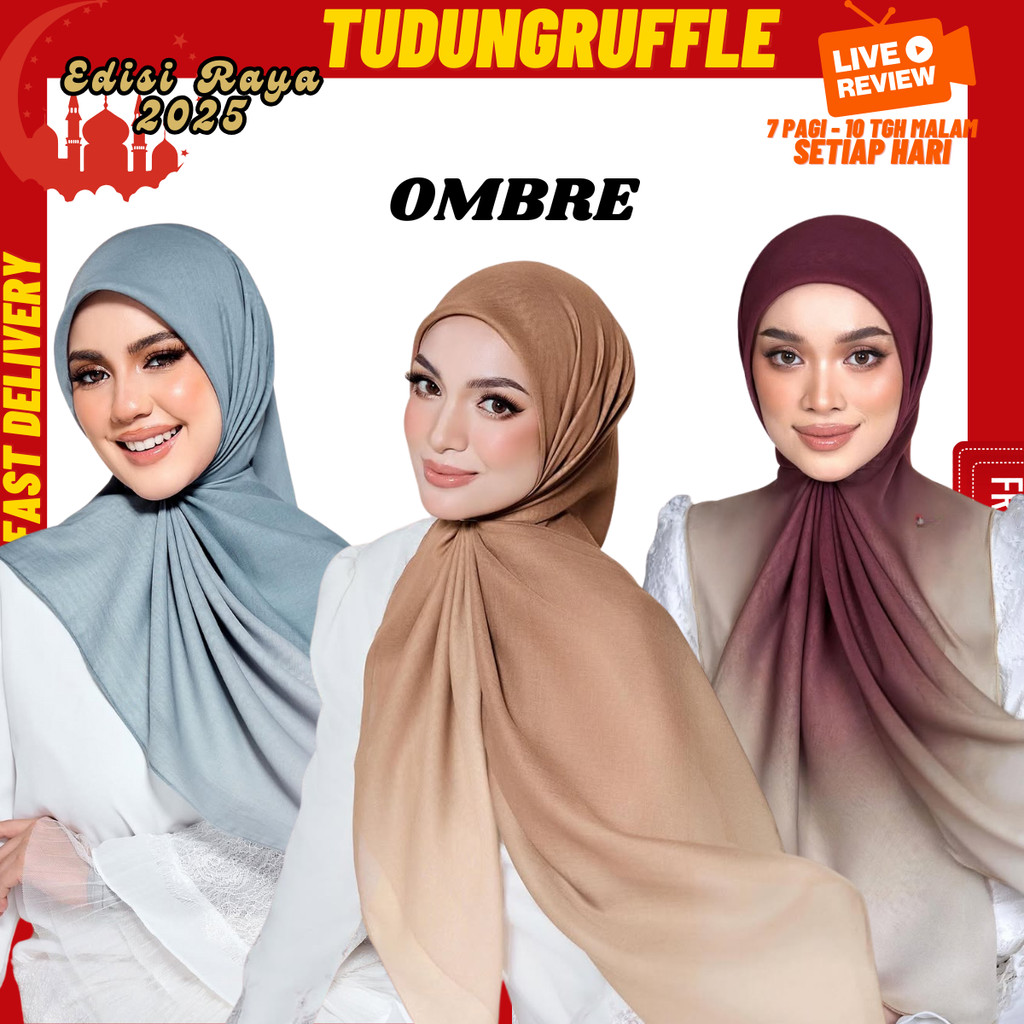 OMBRE BY TUDUNG RUFFLE Plain Square Scarf Bidang 46 | Shopee Malaysia