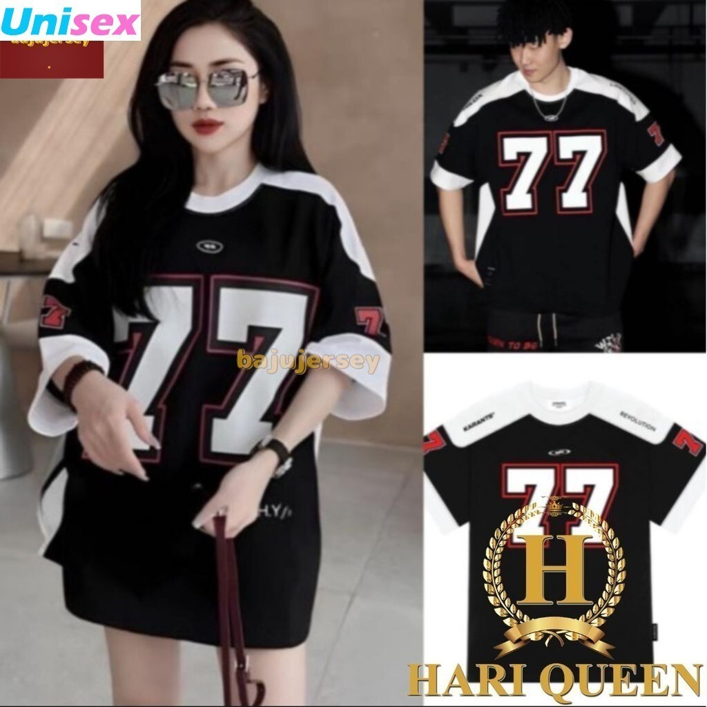Short-sleeved T-shirt With Black And White 77 Beautiful Wide Form HARIQUEEN - Unisex Cotton T ...