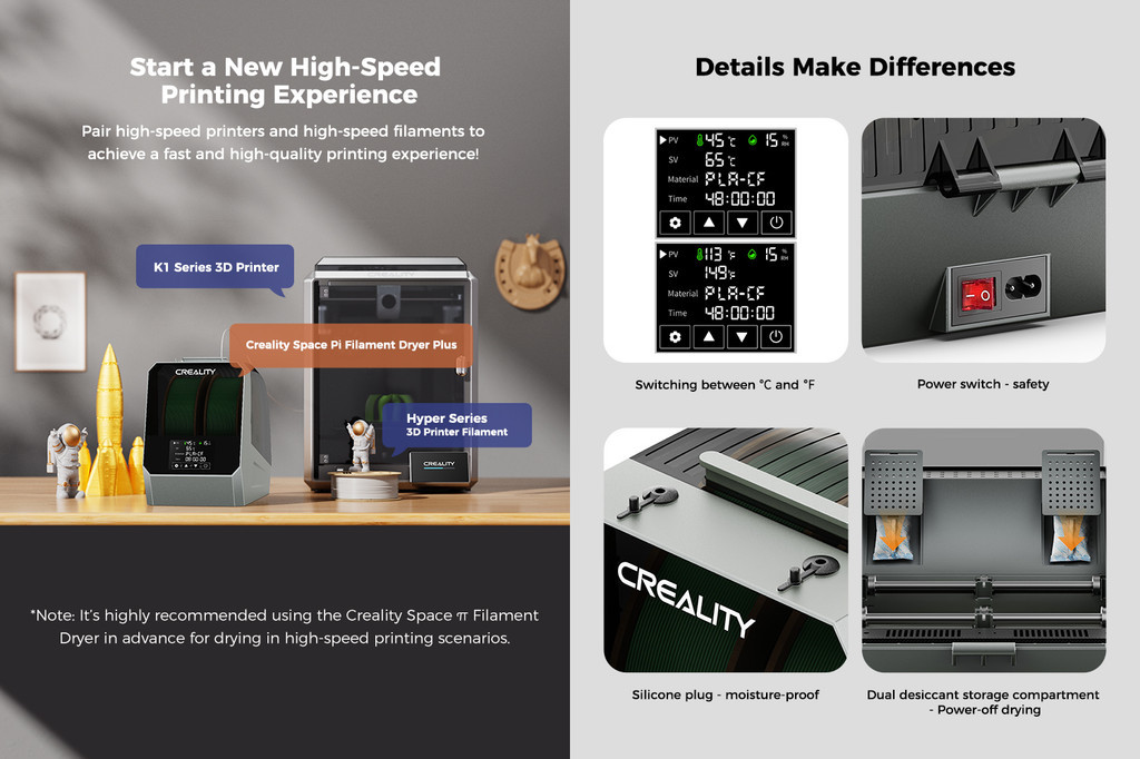 Creality Space Pi Plus Filament Dryer, 3D Printer Large Filament Drybox ...