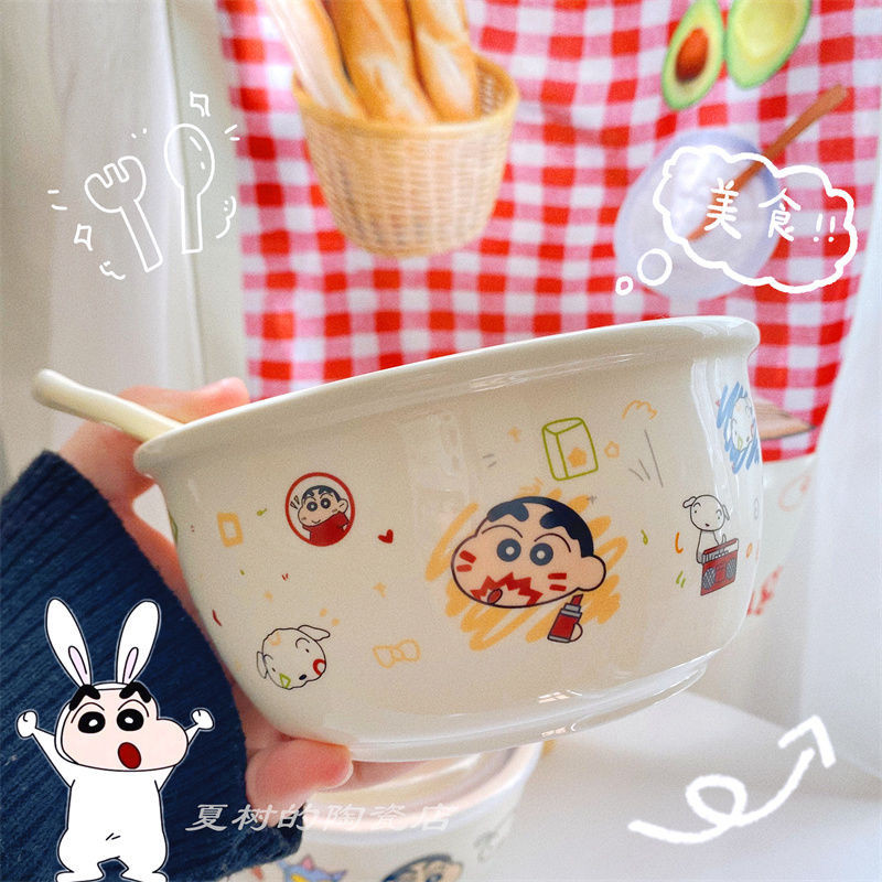 850ml Large-Capacity Ceramic Bowl Cute Crayon Shin-Chan Rice Bowl High ...