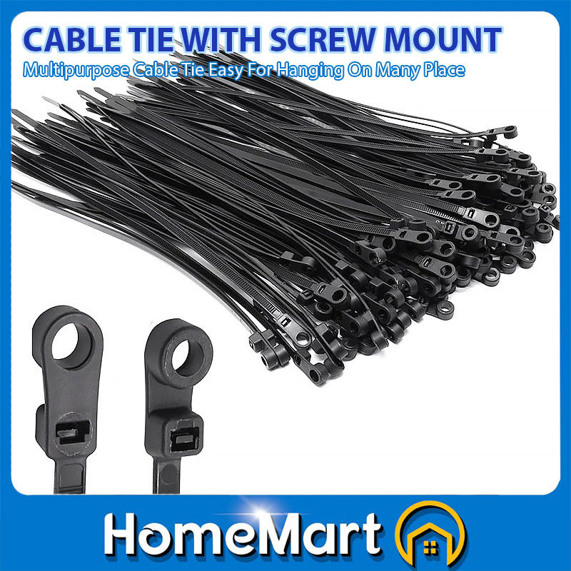 100Pcs Multipurpose Nylon Fixed Cable Ties with Screw Hole Convenience Strong Fastener Any Type ...