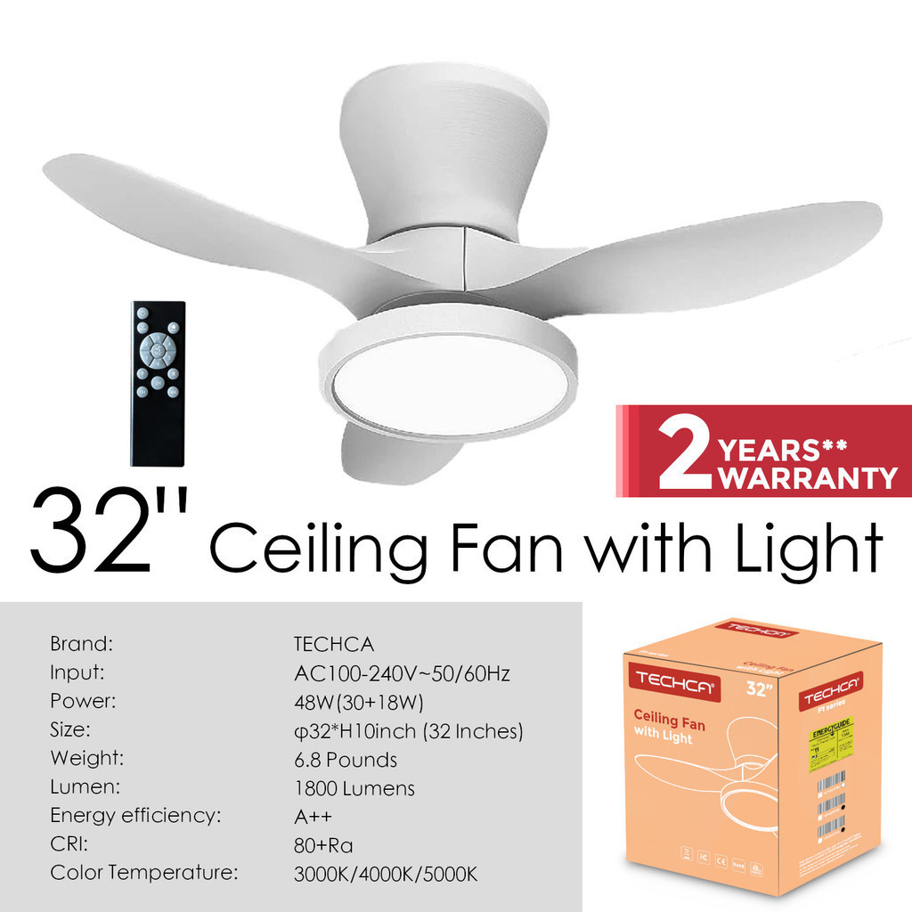 TECHCA Ceiling Fan With Light 22" 32" DC Motor Kipas Siling Modern ...