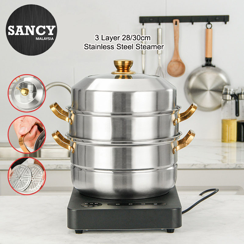 Sancy 3 Layer 28/30cm Stainless Steel Multi Layer Steamer Household ...
