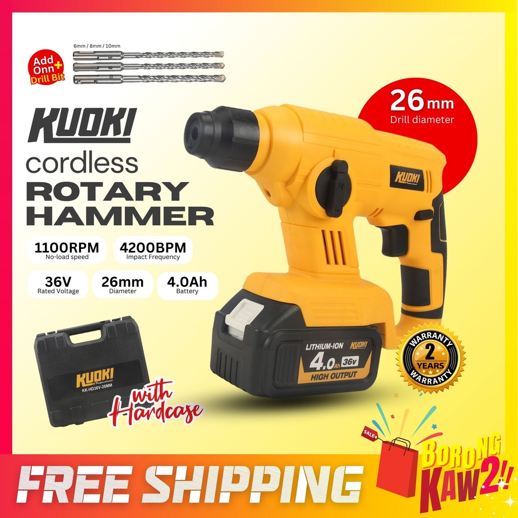 26MM KK-HD36V 1100RPM Cordless Rotary Hammer Drill Impact Multi ...
