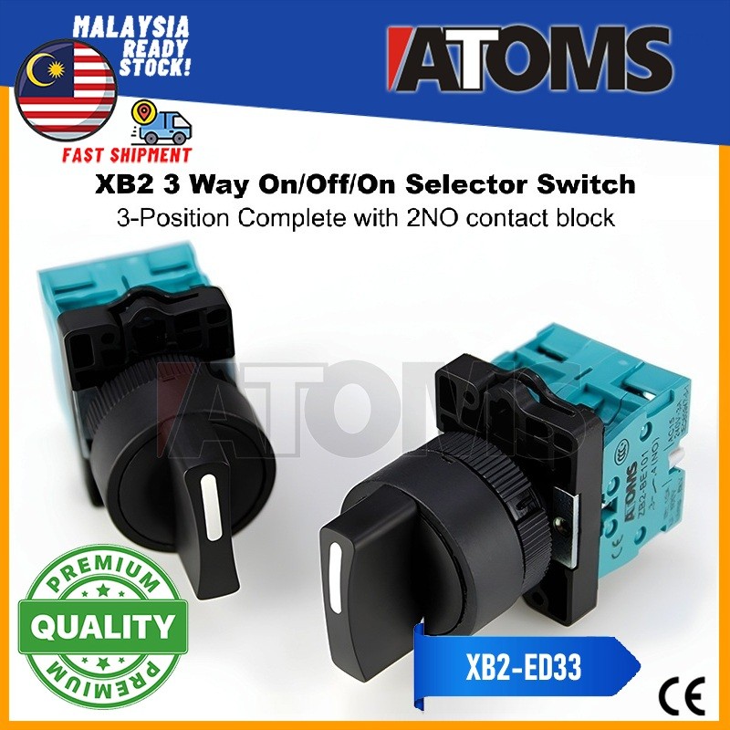 ATOMS XB2 22mm 3 Way On/Off/On Selector Switch With 2N/O Contact 3 Position (XB2-ED33) | Shopee ...