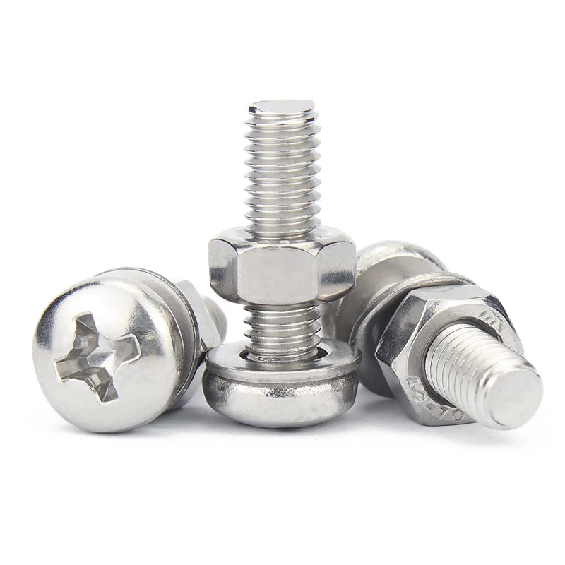 M6 M8 M10 304 Stainless Steel Screw Nut Washer Set Round Head Cross Bolt 3 in 1 Three-Piece ...