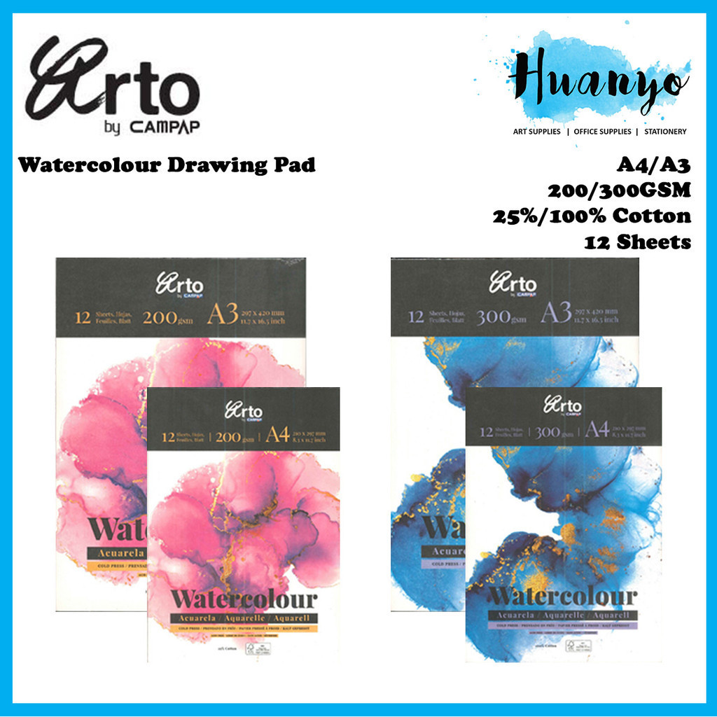 Campap Arto Water Colour Paper Drawing Pad A4/A3 200/300gsm 12'sheet ...
