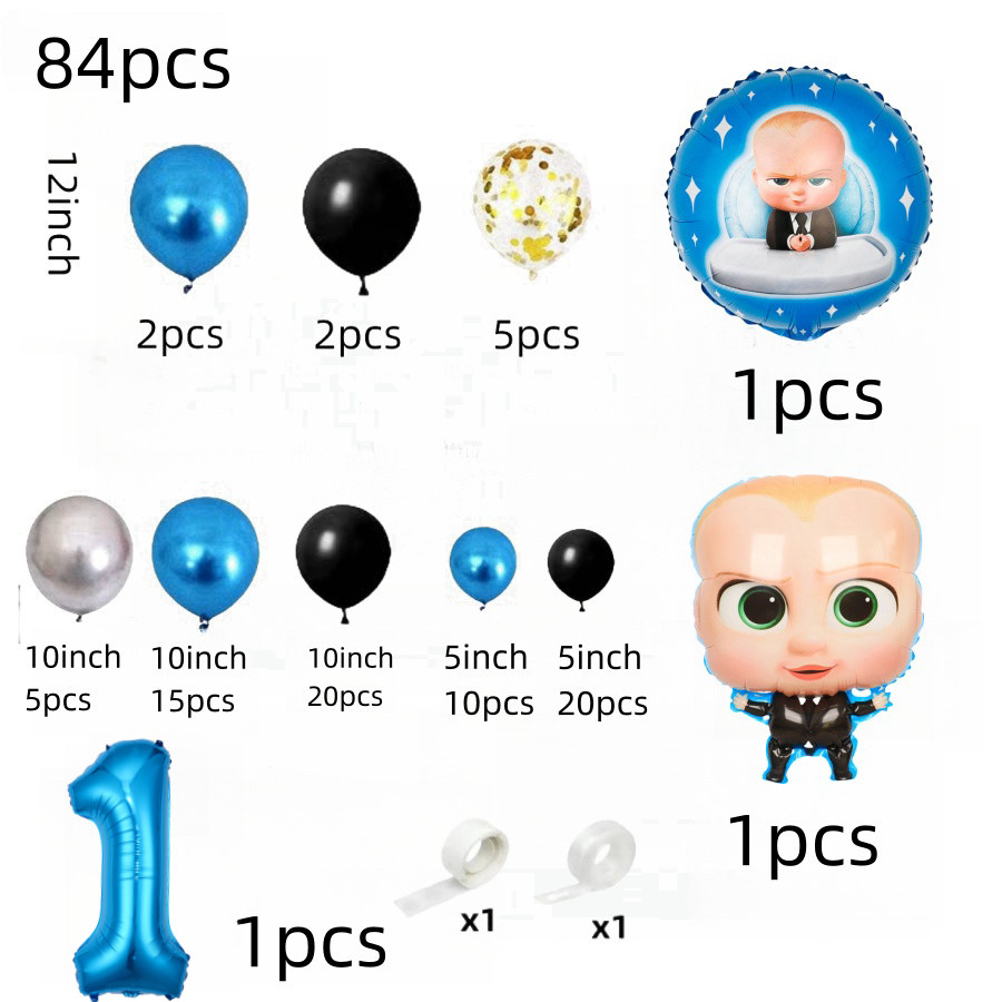 84pcs Baby Boss Metallic Blue Metallic Silver Black Balloon & Gold ...