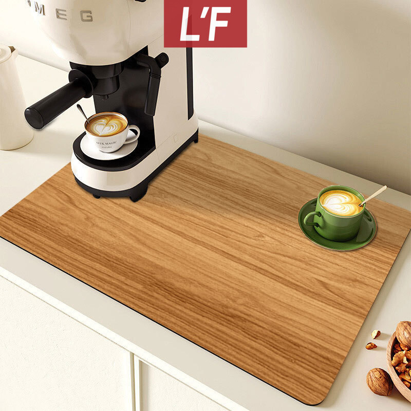 [L'F]Wooden Design Kitchen Pad Absorbent Countertop Mat Soft Diatomite ...