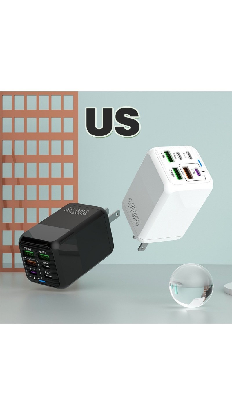 150W 6 Ports 3U+3C Fast Charging Charger Type C High Speed Charge ...