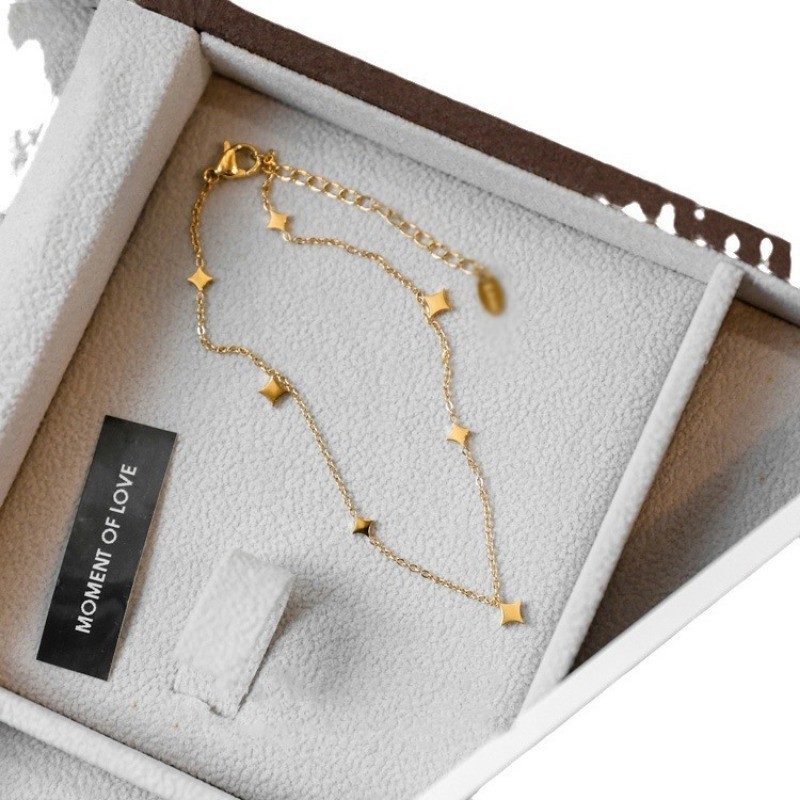 French Stars Shining Diamond-Shaped Sequins Titanium Steel Anklet Women ...