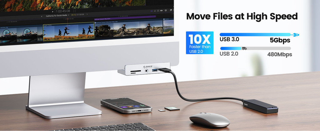 ORICO USB 3.2 HUB Aluminum External Clip-type Multi 4 Ports USB ...
