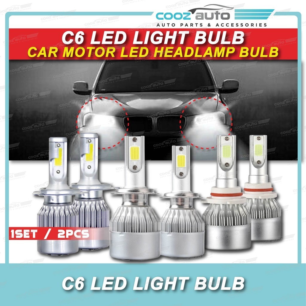 Universal Car Motorcycle C6 Original Headlight Hi Low Auto Headlamps COD LED H1 H3 H4 H7 H11 ...