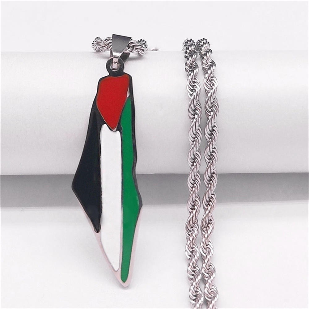 Palestine Map Pendant Necklace Country Geography Stainless Steel Chain ...