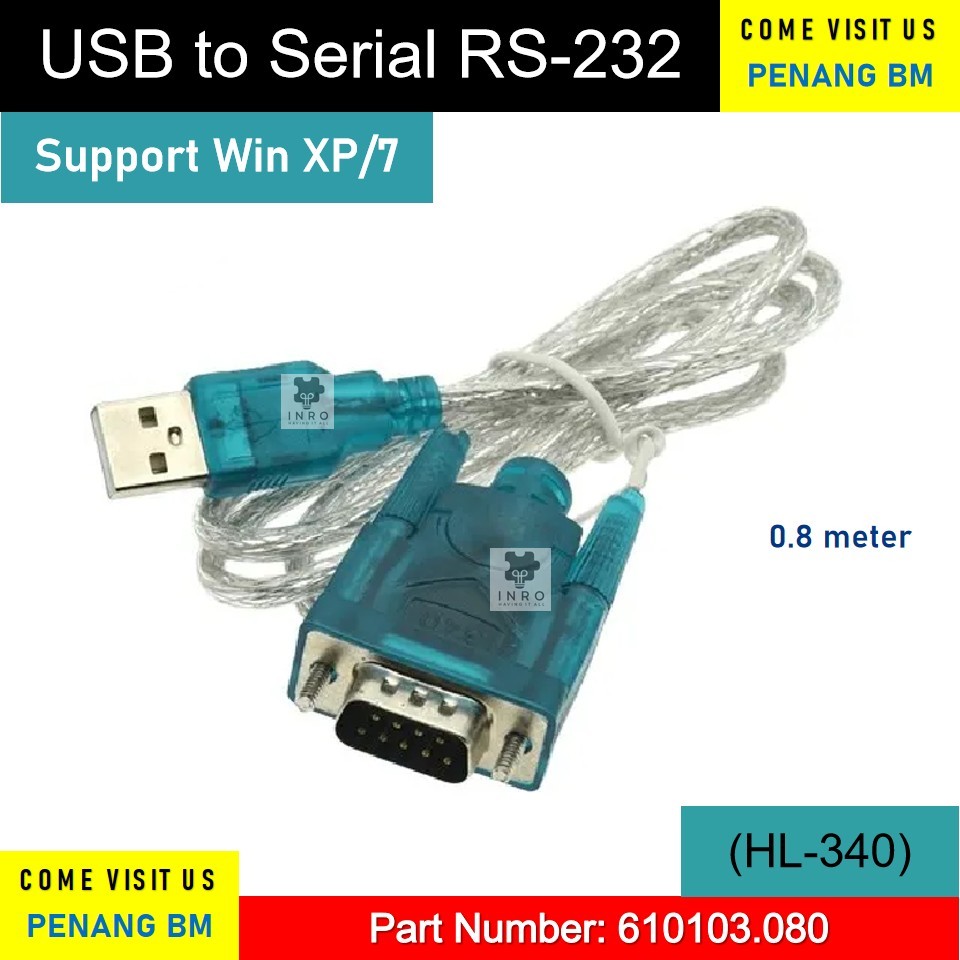Penyesuai PL2303 USB to Serial RS-232 (HL-340) Male, 0.8meter, Adaptor ...