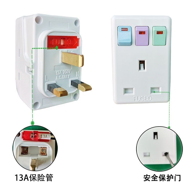 13a with Fuse Switch British Conversion Plug British Standard One to ...