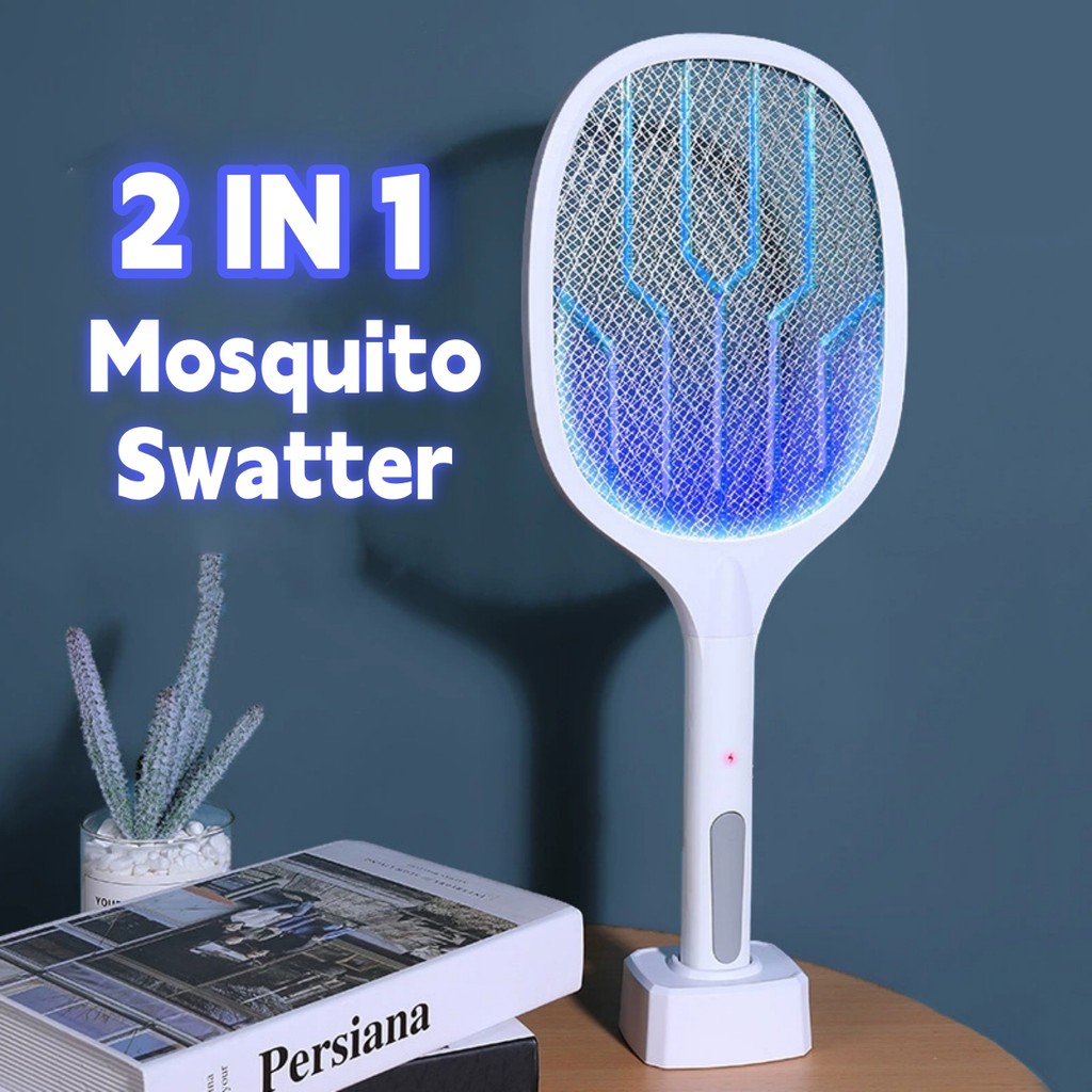 (Racket) 2 in 1 Electric Mosquito Swatter Racket USB Charging Insect UV ...