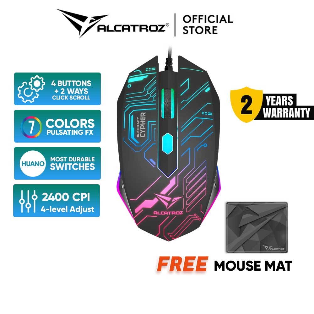 Alcatroz X Craft 2400 CPI High Definition Gaming Mouse 7 Colour Light ...