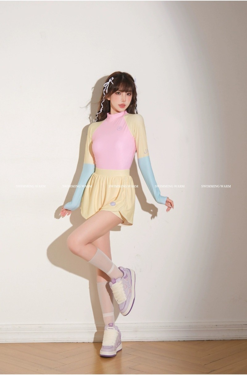 Swimsuit Women's Sports Long-sleeved Candy-colored Bikini Two-piece ...