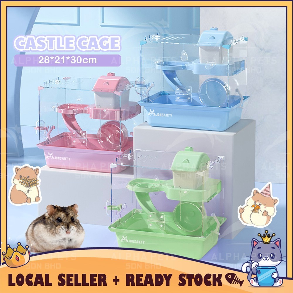 CATQUEEN Crystal Storey Villa Cage Hamster Running Wheels Water Bottle ...