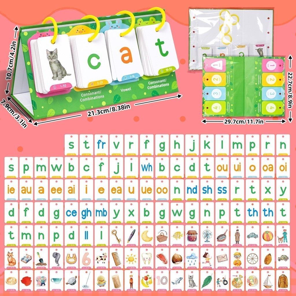 129Pcs Phonics English Flash Card CVC Words Vowel Consonant Desk ...