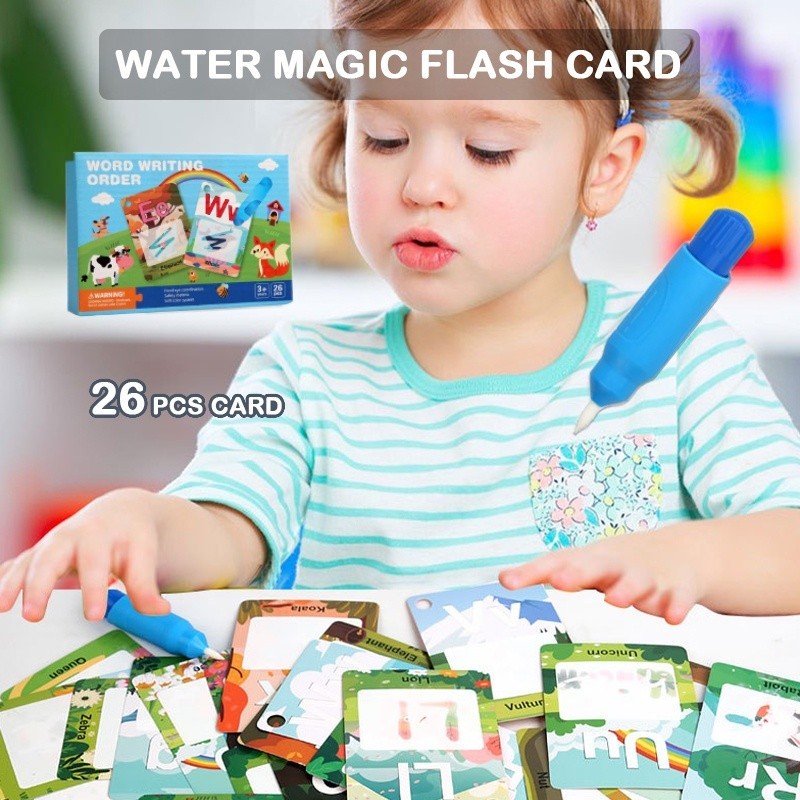 Children Kids Magic Water Drawing Learning Card 26 Flash Cards Early ...
