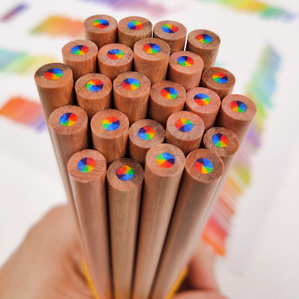 5/10PCS 7-color kawaii black wood rainbow core colored pencil drawing ...