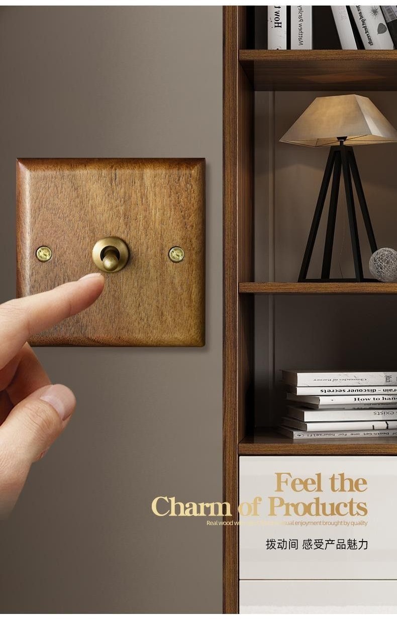 Lever Retro Switch Black Walnut Five-Hole Socket Solid Wood Panel 86 ...