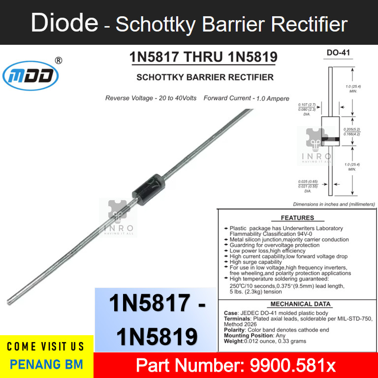[Original MDD Brand] 1N5817 1N5818 1N5819 Diode Schottky Barrier Rectifier | Shopee Malaysia