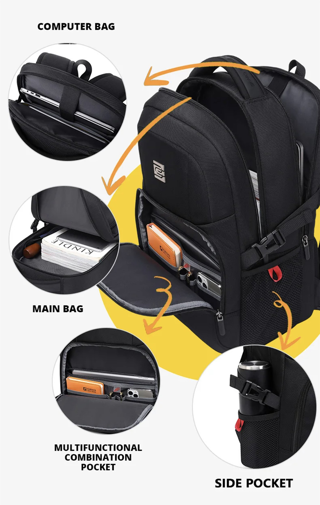 BRUNO CAVALLI Multifunctional 16" Computer Laptop Backpack with Large ...