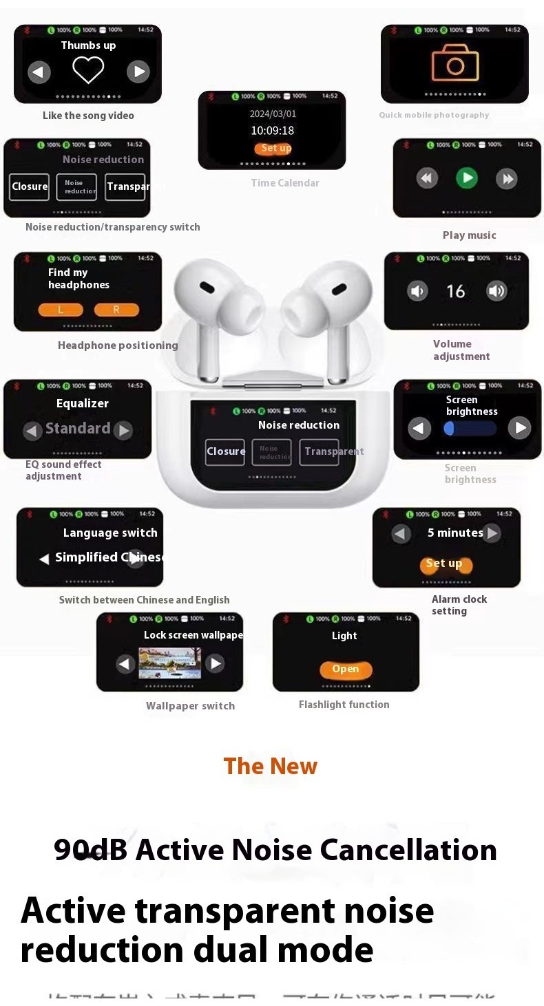 2024 New Color Screen Touch A9pro Bluetooth Earphones with Noise ...