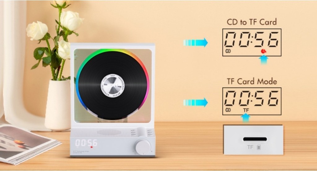 HOTT C229 Retro HIFI CD Player Two-way Bluetooth RGB Dazzling Colour ...