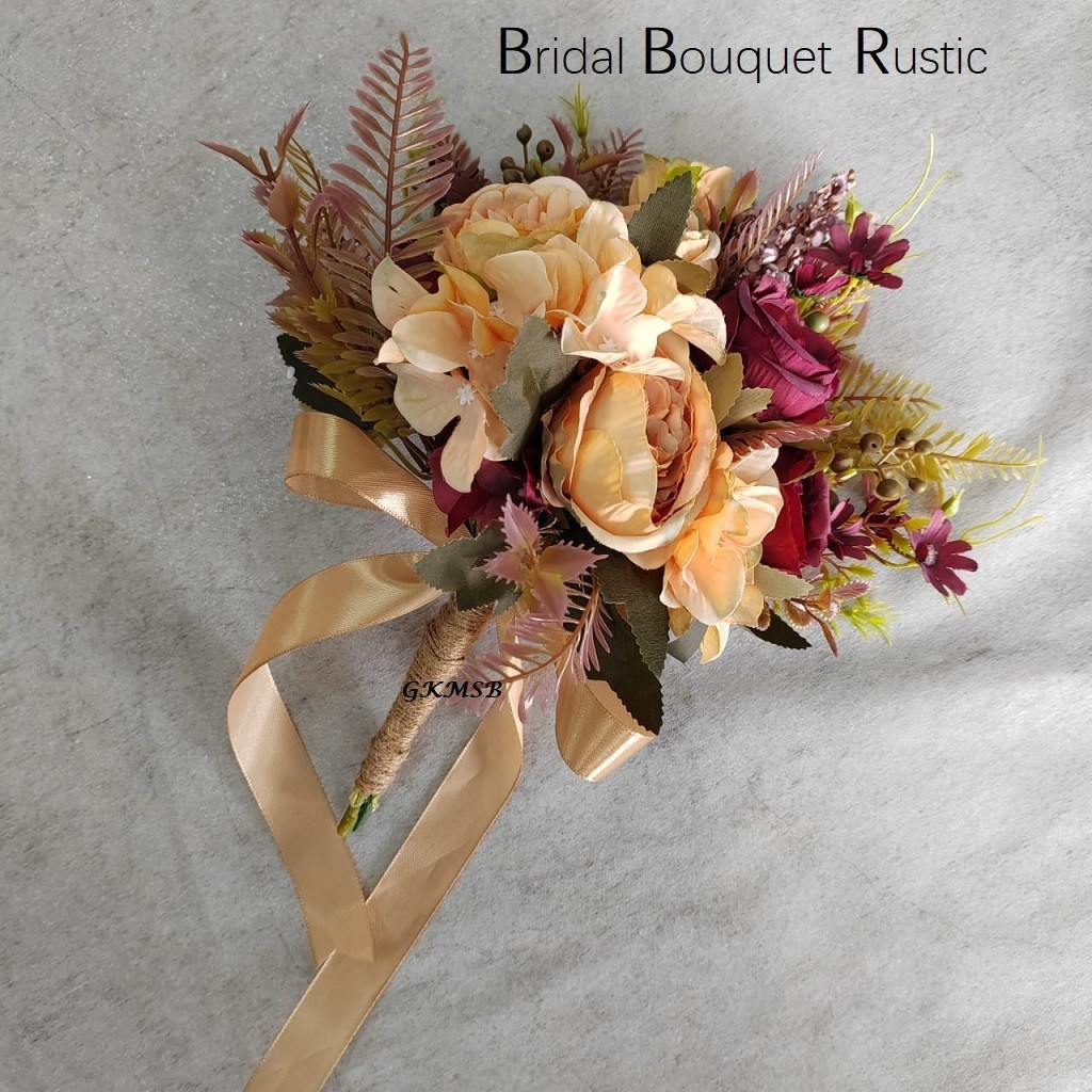 Bridal Bouquet Tea Rose Artificial Bunga Tangan Comel Bajet Bouquet ...