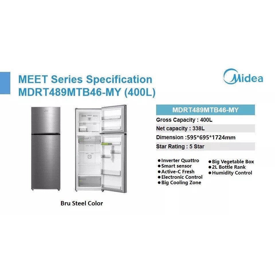 MIDEA MDRT489MTB46-MY 400L l MDRT580MTB46-MY 490L 2-DOOR INVERTER ...