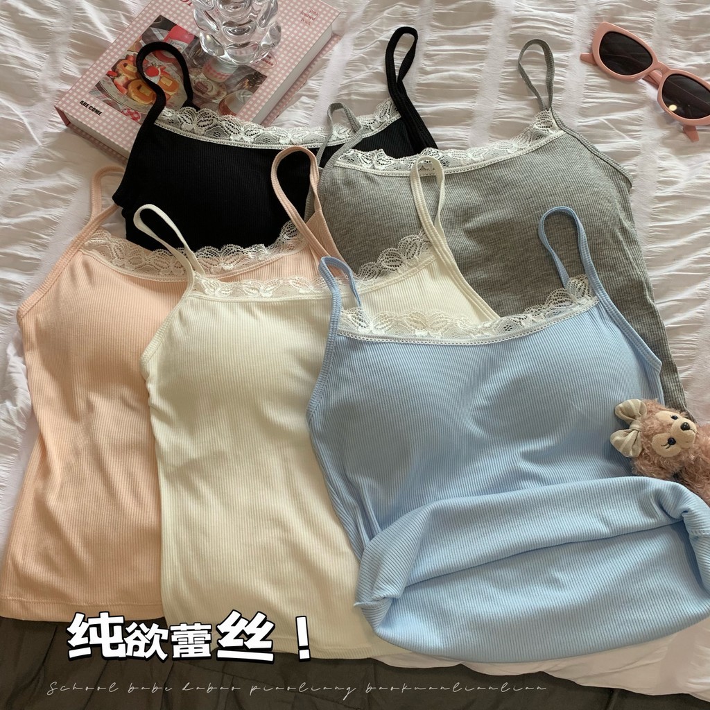 72278 White Solid Lace Small Camisole with Chest Pad | Shopee Malaysia