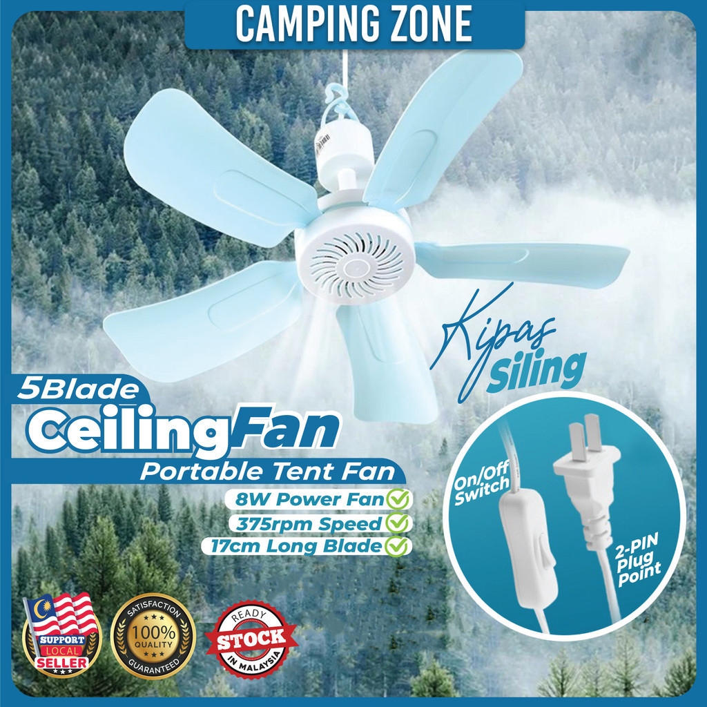 5 Blade Portable Ceiling Fan Kipas 5 Bilah Camping Fan Air Cooler Mini ...