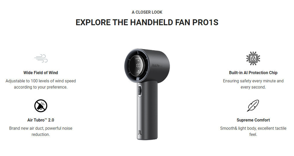 JISULIFE Handheld Fan Pro1S Pro1 Portable Bladeless Rechargeable 100 ...
