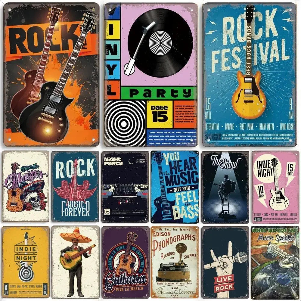 Vintage Rock Music Metal Poster Tin Signs Retro Guitar Rock Party Metal ...