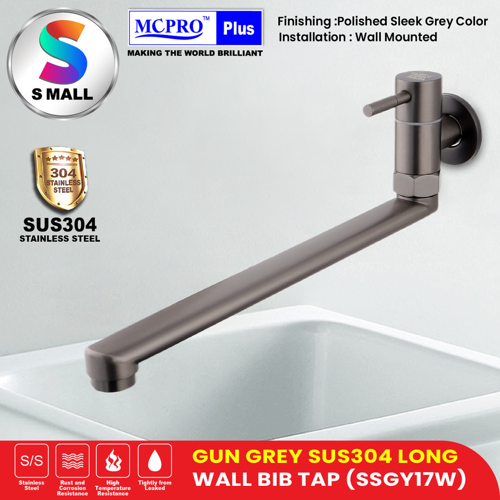 MCPRO Plus Stainless Steel SUS 304 Bathroom Faucet GUN GREY LONG WALL ...